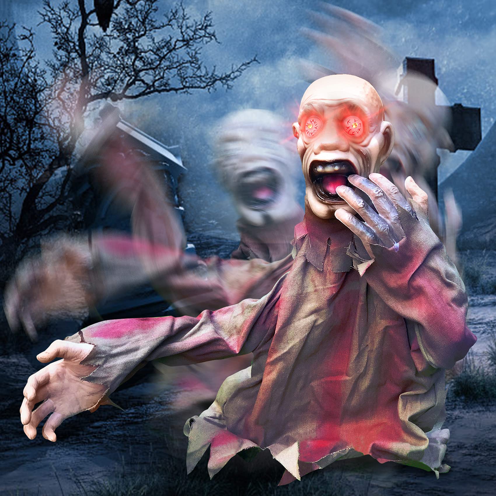 Halloween Decorations - Halloween Groundbreaker Zombie Décor, 37.5 x 23.6 inch Realistic Movable Zombie Groundbreaker, Halloween Activation Props for Indoor/Outdoor, Yard, Graveyard, Haunted House