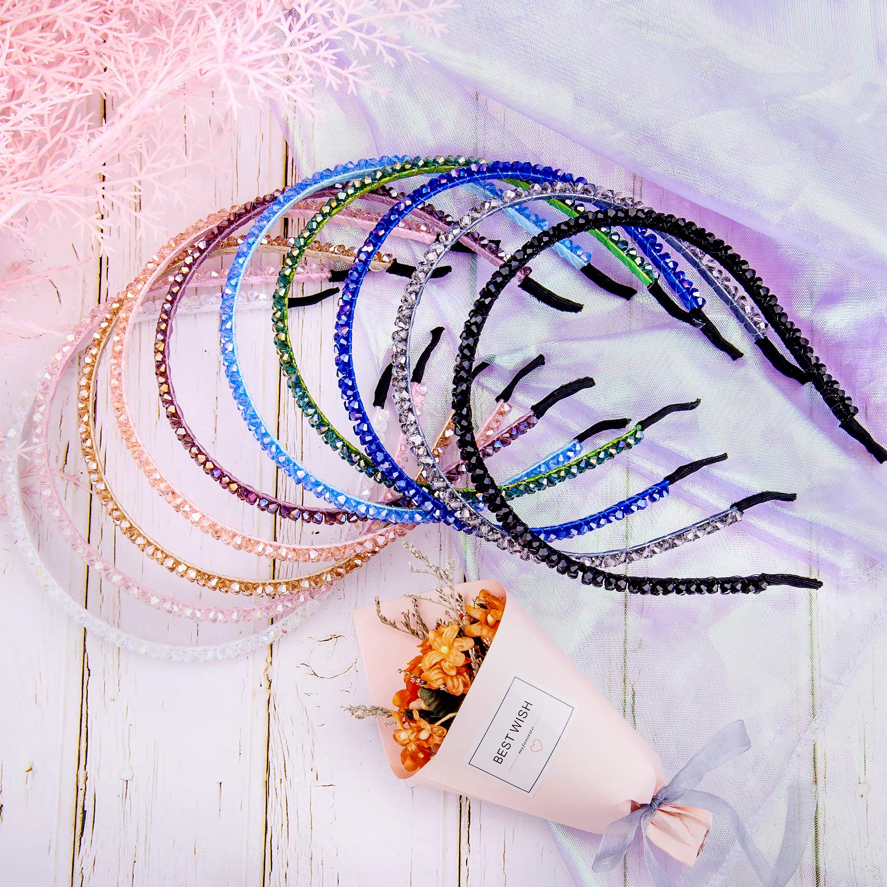 Duufin 10 Pieces Rhinestone Headbands for Girls Crystal Headband Sparkly Headbands Shiny Hair Headbands