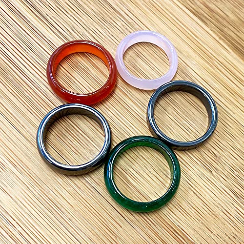 Gem Avenue Green and Light Pink Agate Hematite Carnalian Unisex Band Set Assorted Ring Sizes 6 to 9.5 Set of 5