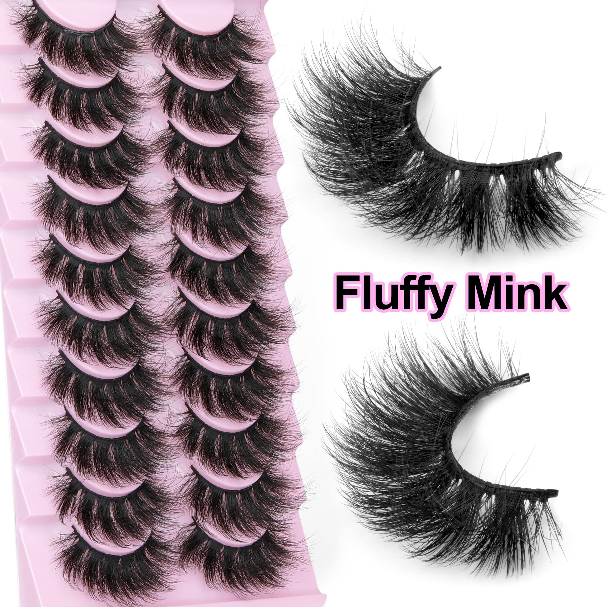 Mink Lashes Fluffy Dramatic 20mm Wispy False Eyelashes Look Like Lashes Extensions Long Thick Volume Fake Eyelashes by EYDEVRO (10 Pairs)