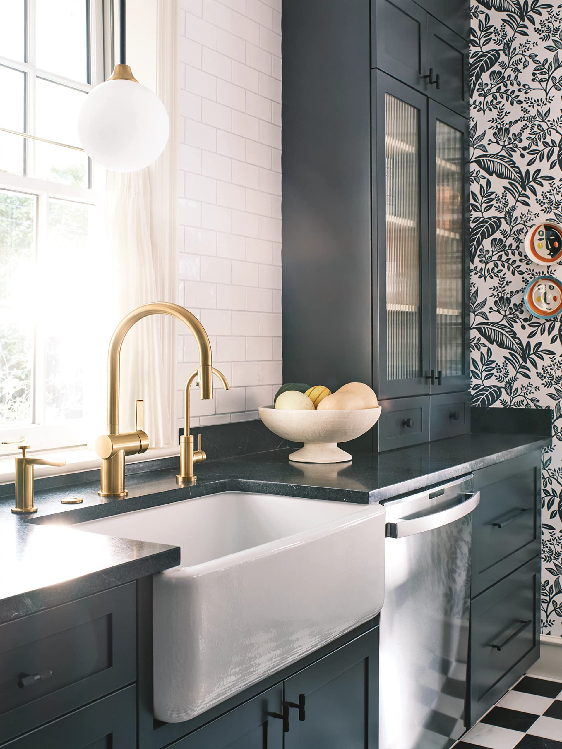 Moen Brushed Gold Modern Deck Mounted Kitchen Soap Dispenser with Above-the-Sink Refillable Bottle, S3947BG