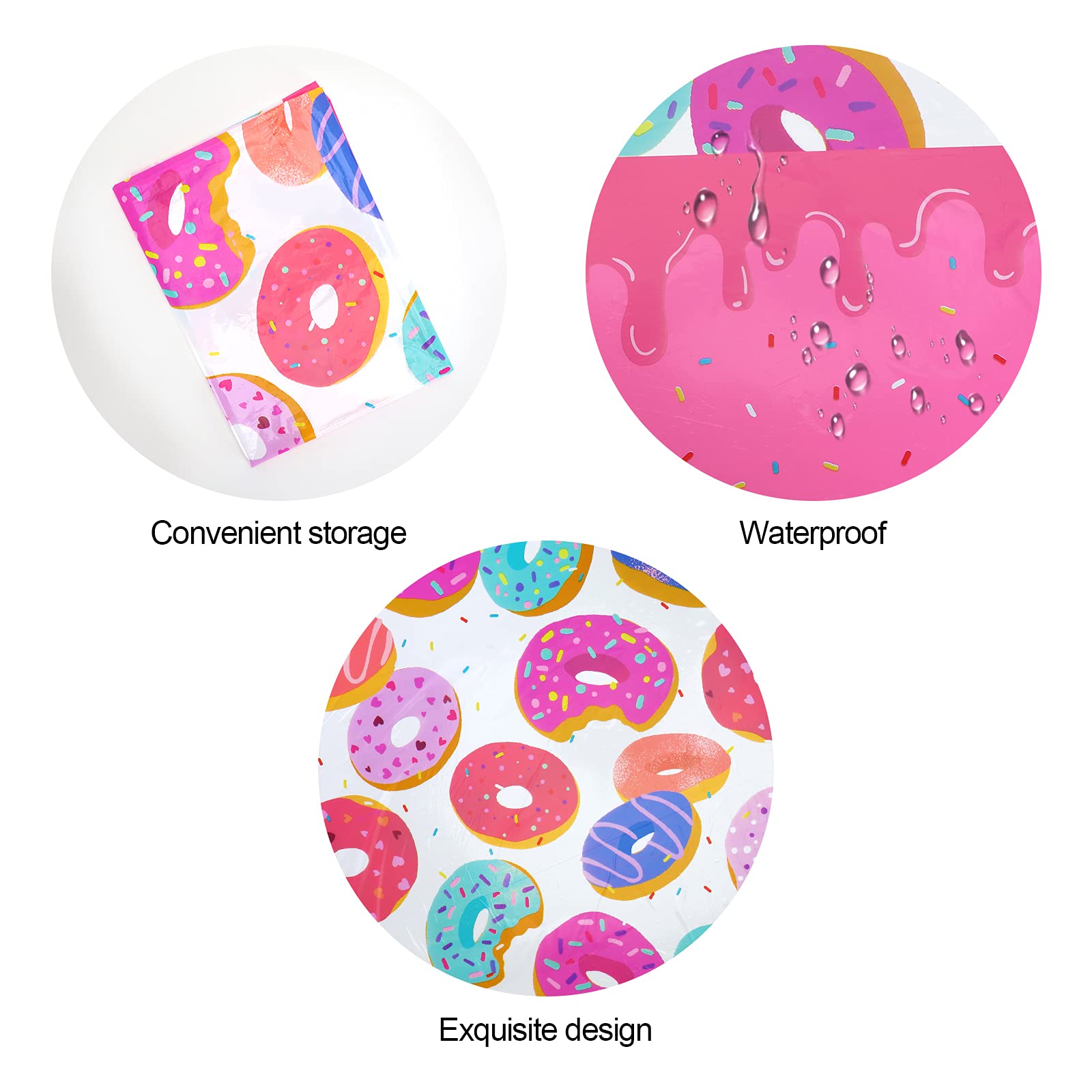 PHOGARY 3 Pack Donut Theme Tablecovers, Disposable Tablecloth, Dessert Time Party Supplies, Ideal for Girl Birthday Parties, Baby Showers, Donut Parties