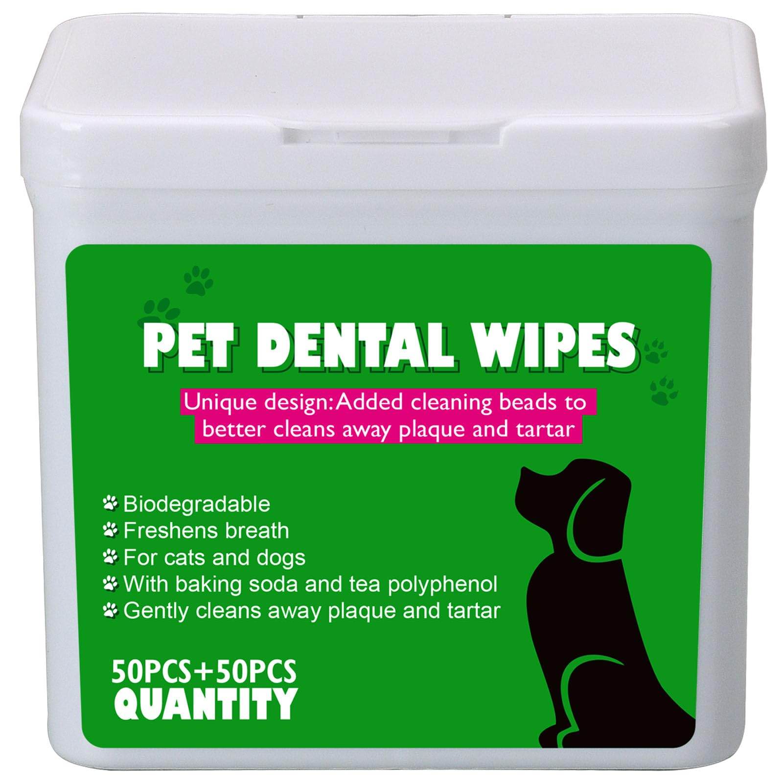 Lisveory Teeth Cleaning Wipes for Dogs & Cats 100 Counts, Reduces Plaque & Freshens Breath, Buildup No-Rinse Dog Finger Toothbrush, Disposable Gentle Cleaning & Gum Care Pet Wipes