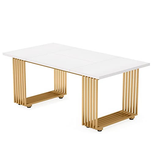 Tribesigns Modern Dining Table for 6-8 People, 70.8 Inches Long White Dining Room Table for Kitchen, Wood Kitchen Table with Gold Metal Legs, Rectangular Dinner Table for Dining Room, Family Gathering