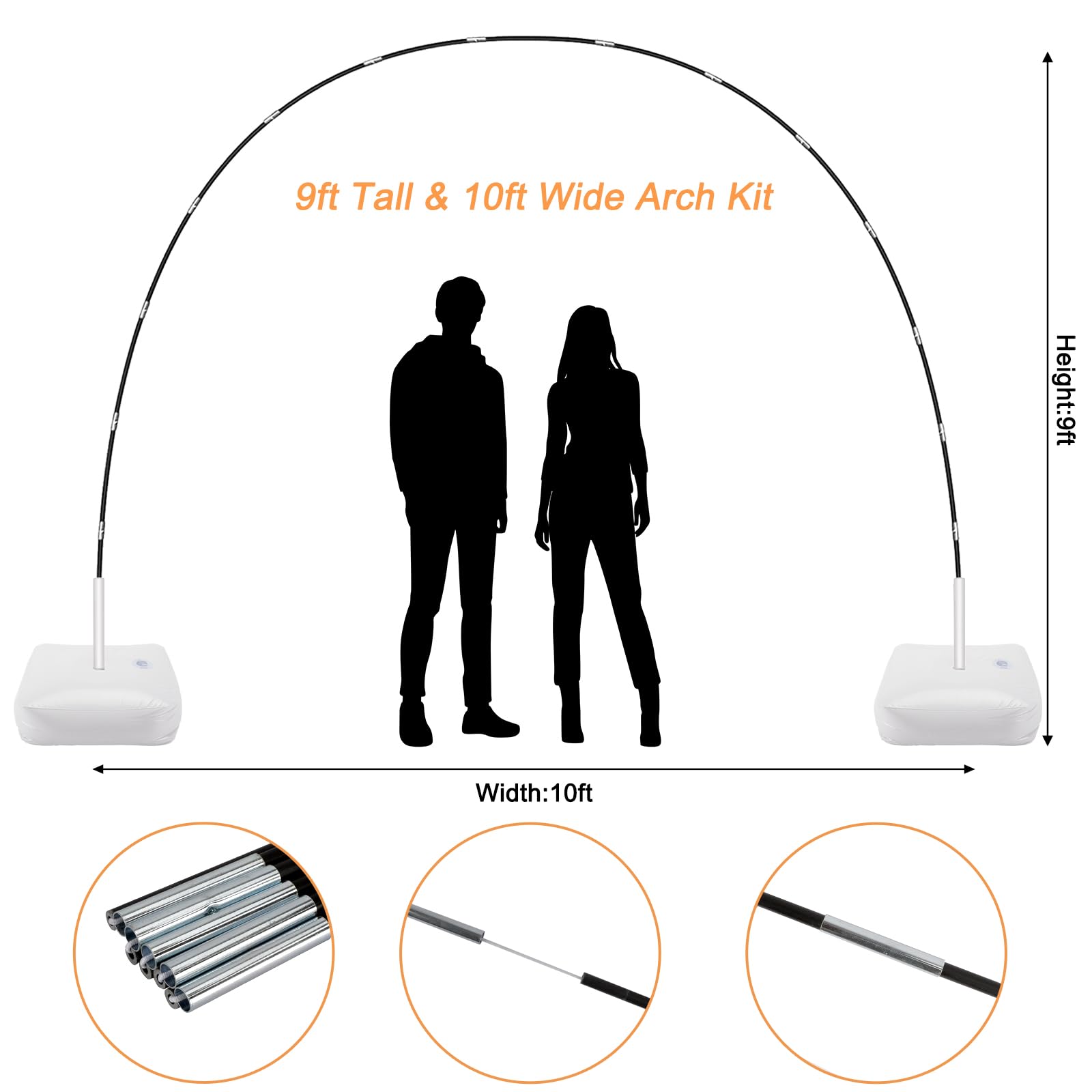 RUBFAC Balloon Arch Kit, 9ft Tall & 10ft Wide Adjustable Balloon Arch Stand with 2 PVC Bases,2 Water Fillable Bags, 60pcs Balloon Clips, 120pcs Rainbow Balloons, for Wedding Birthday Baby Shower