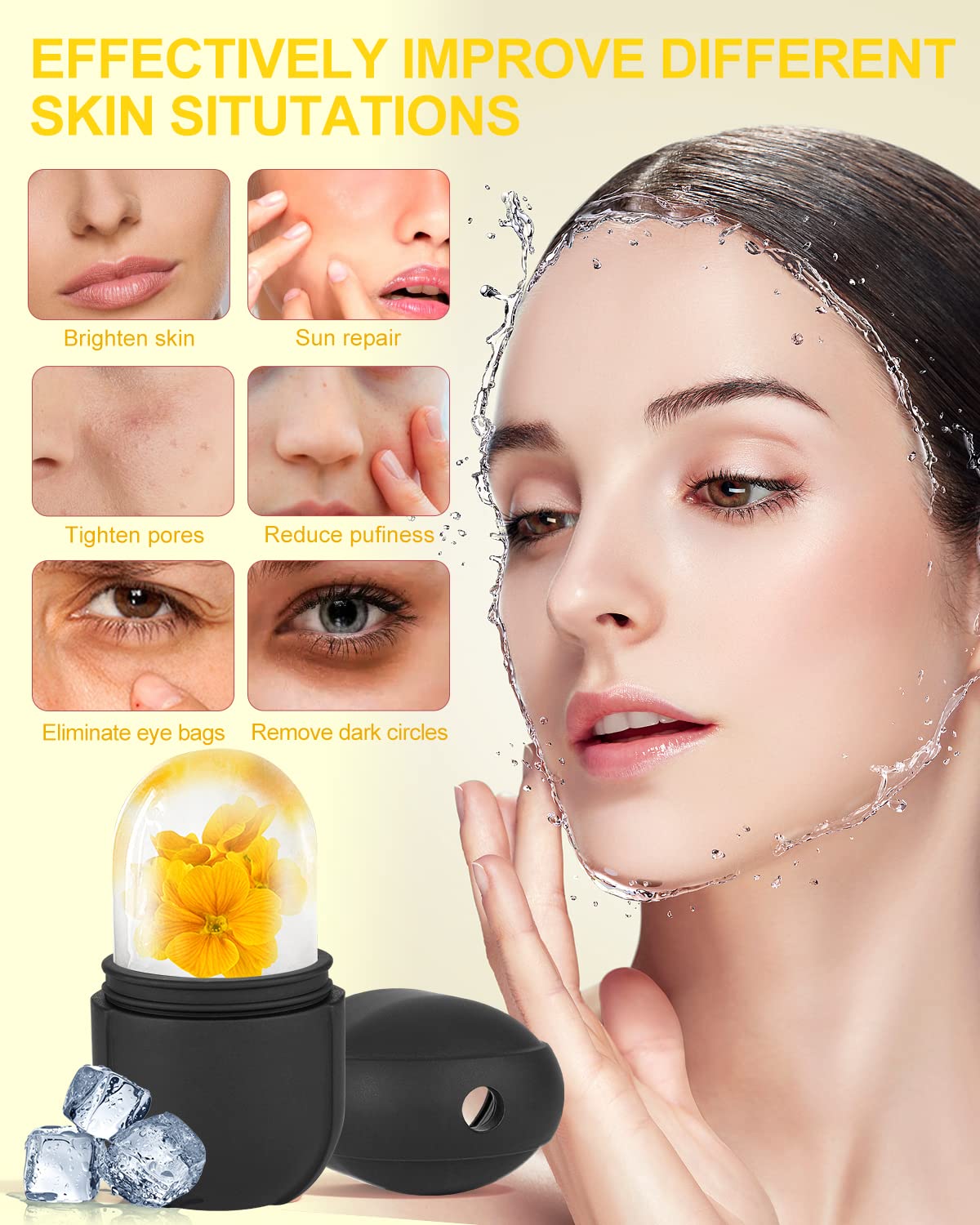 USINMIN Ice Roller for Face & Eye, Beauty Facial Ice Holder Mold Face Puffiness Relief Massage Skin Care Tools for Brighten Lubricate Shrink Pores Remove Fine Lines