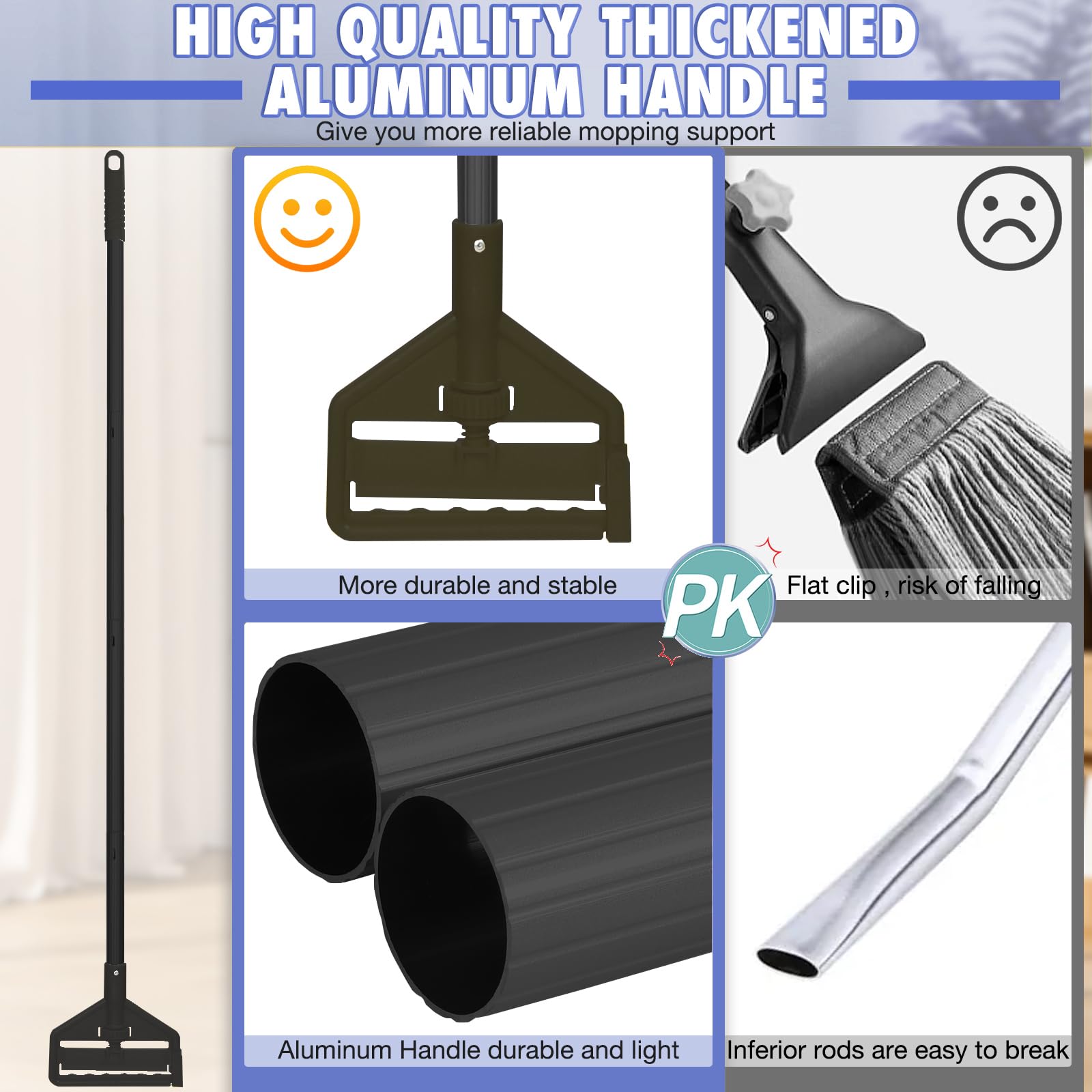 Looped-End Commercial Industrial Cotton Mop for Floor Cleaning ,Heavy Duty String Wet Mops with Long Handle for Home,Garage,Office, Workshop, Warehouse Floor Cleaning (1 Industrial mop)
