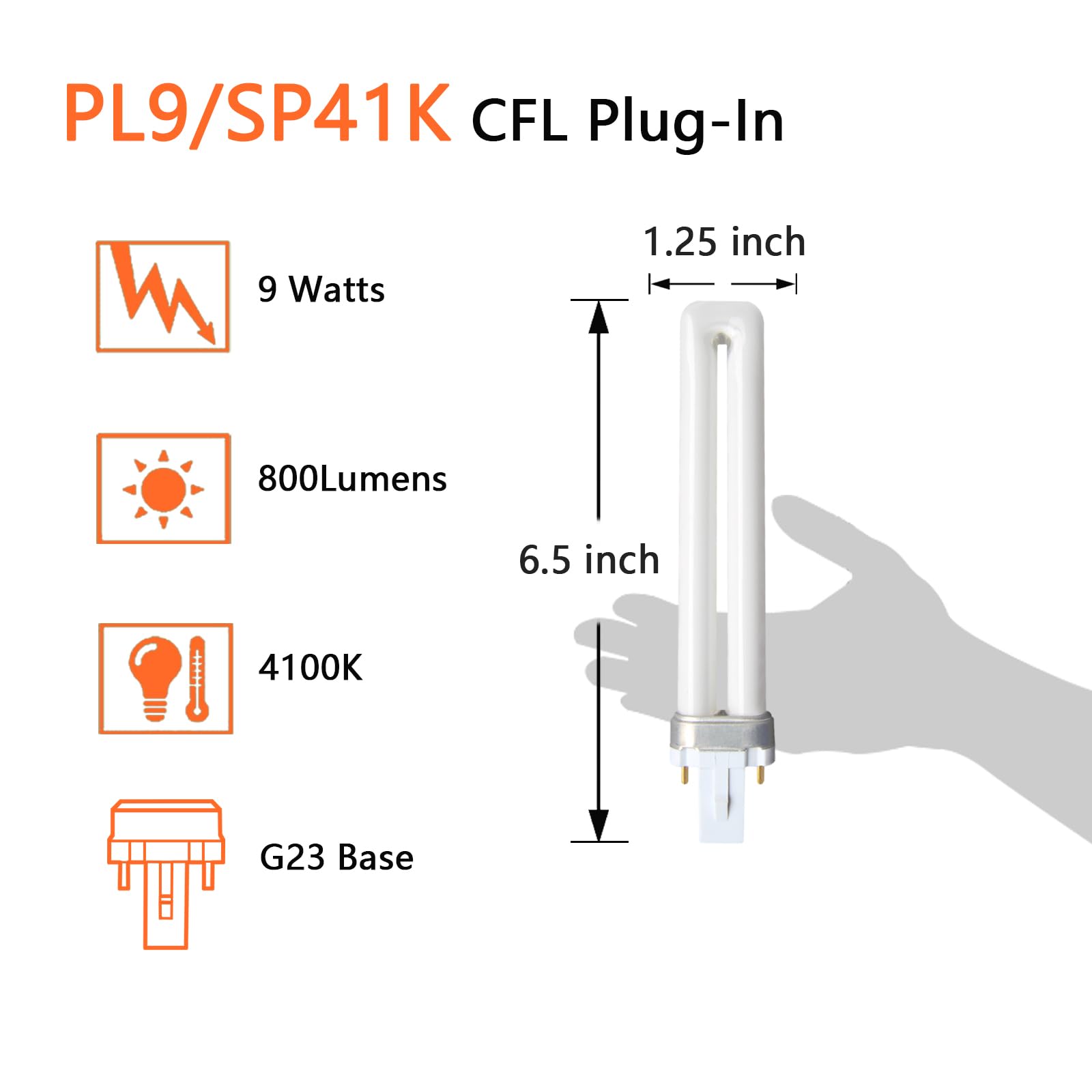 PL9/SP41K 2 Pin 9W Fluorescent Single Tube,Replacement Bulb for Sylvania 21273,Sunlite 60060,Feit Electric,Philips 148700,TCP 32009,G23 Base,4100K Cool White(4Pack)