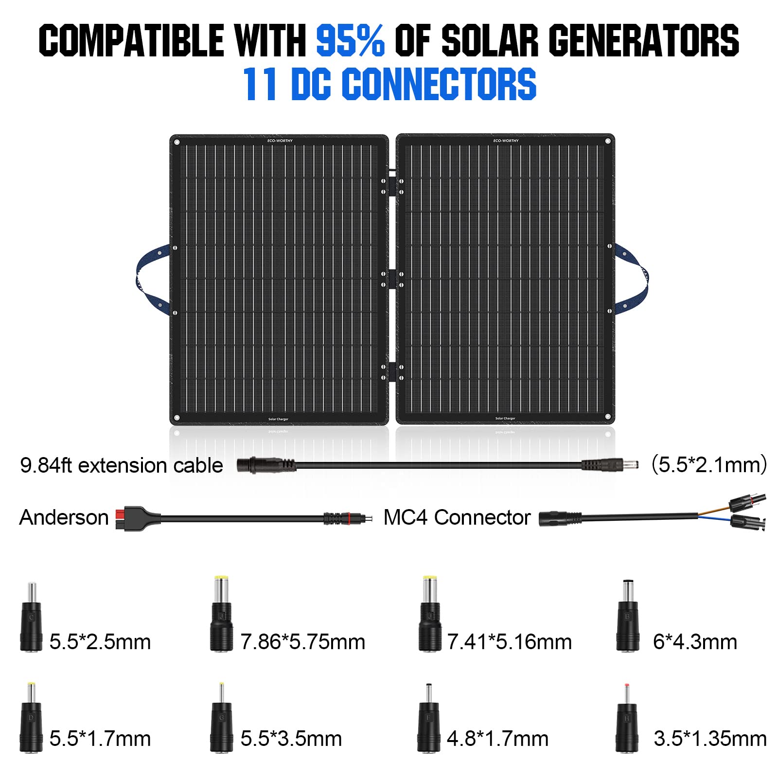 ECO-WORTHY 120W Foldable Solar Panel for Jackery Explorer/Flashfish/BALDR/Goal Zero Portable Generator Power Station, with 20A Charge Controller to Charge 12V Battery