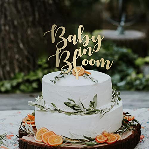 UTF4C Baby in Bloom Baby Shower Cake Topper Quote Mirror Gold Acrylic Cake Decor Rustic Gift for Birthday Gender Reveal Special Event Party Cake Decoration Favors