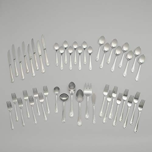 RiverRidge Monogrammed Beaded Flatware Set - L - 46-Piece Silverware with Custom Letter Stamp, 18/0 Stainless Steel Utensils Set for Daily Use & Special Occasions - Dishwasher Safe, Versatile Design