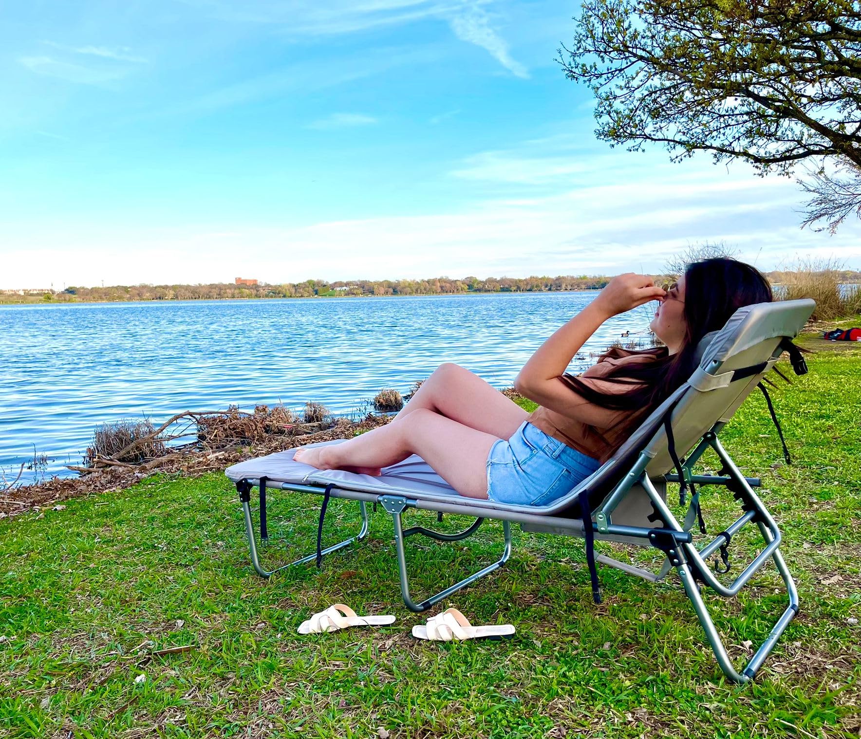Minndudu Oversized Women Comfy Tanning Chair with Cushion Face Hole + Standard Size Tanning Chair (Buy Together)