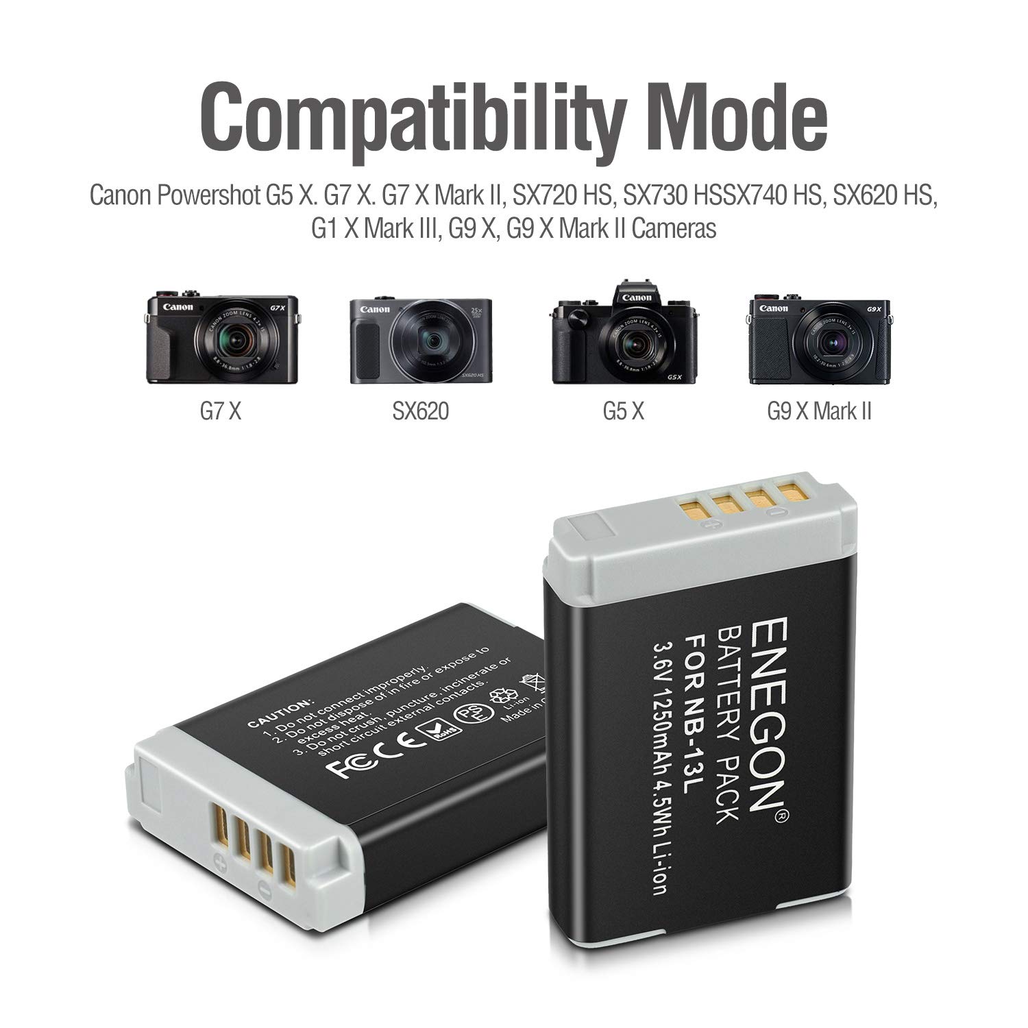 ENEGON NB-13L Replacement Lithium Battery Pack(2 Packs) and Dual USB Charger for Canon PowerShot G5X,G7X, G7X Mark II,III,SX720 HS, SX730 HS, SX740 HS, SX620 HS, G1X Mark III,G9X, G9X Mark II Cameras