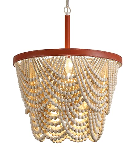 Q&S Boho Wood Beaded Chandelier,Large 5-Lights Farmhouse Coastal Bohemia Chandeliers for Dining Room Living Room Foyer Kitchen Island Restaurant UL Listed Assembly Complete W20