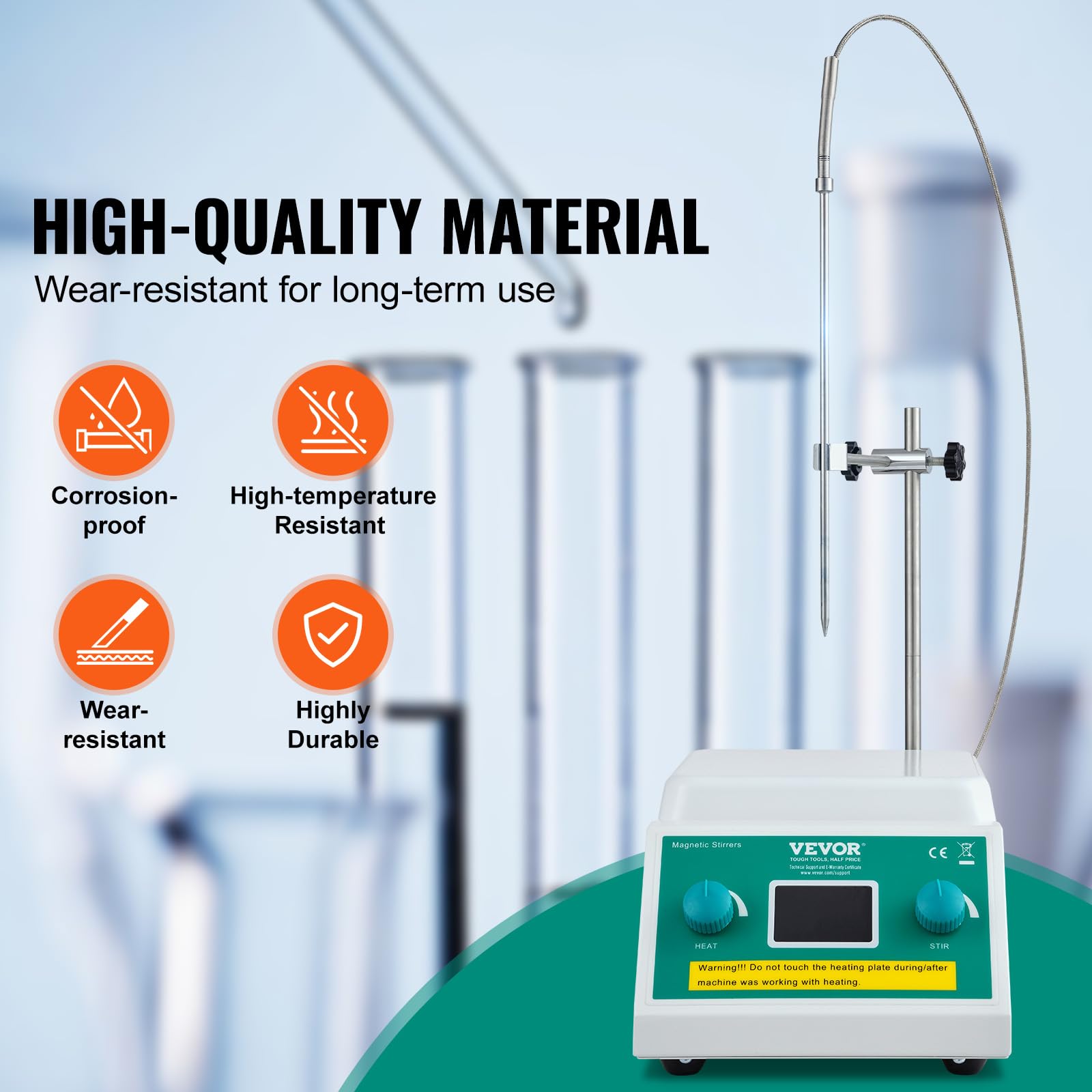 VEVOR Magnetic Stirrer Hot Plate, 5L Capacity Ceramic Coated Hotplate Lab Stirrer 200-2000RPM 608°F/320°C Max Temp Digital Magnetic Stirrer with Temp Probe Sensor and Stirring Bar