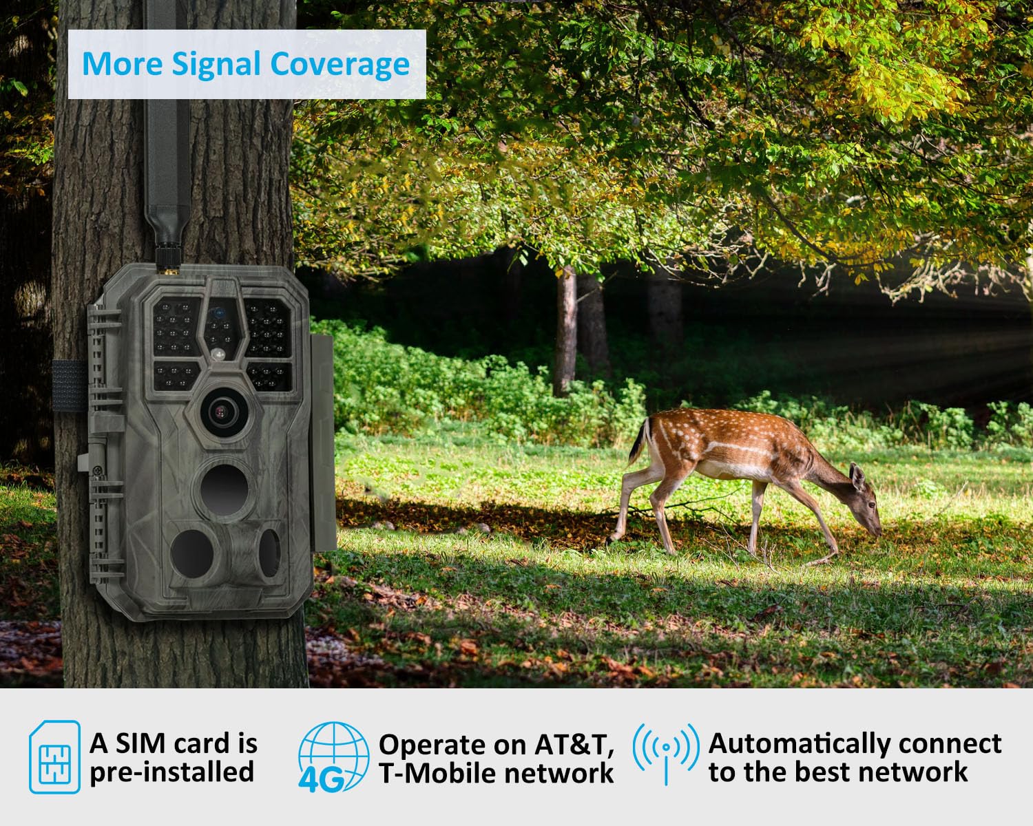 GardePro X50 Cellular Trail Camera, Full Video Preview, No-Glow IR, AT&T & T-Mobile, Game Cameras with 32MP H.265 1296p, 0.1s Trigger Speed, 100ft Night Vision