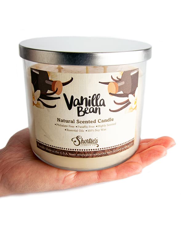 Vanilla Bean Highly Scented Natural 3 Wick Candle, Essential Fragrance Oils, 100% Soy, Phthalate & Paraben Free, Clean Burning, 14.5 Oz.