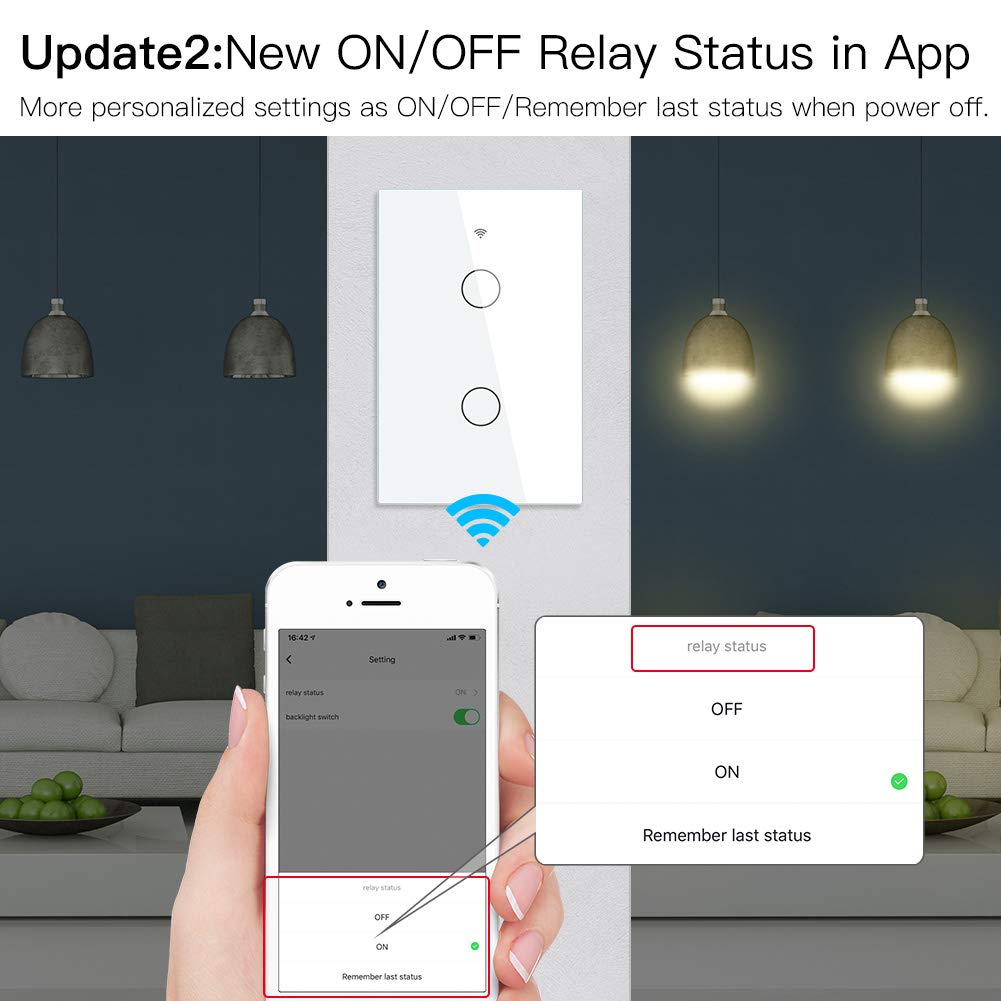 MoesGo WiFi Smart Wall Light Switch,Glass Panel, Multi-Control(3 Way), 2.4GHz Wi-Fi Touch Switches, Neutral Wire Required, Remote Control Smart Life/Tuya App, Work with Alexa, Google Home White 2 Gang