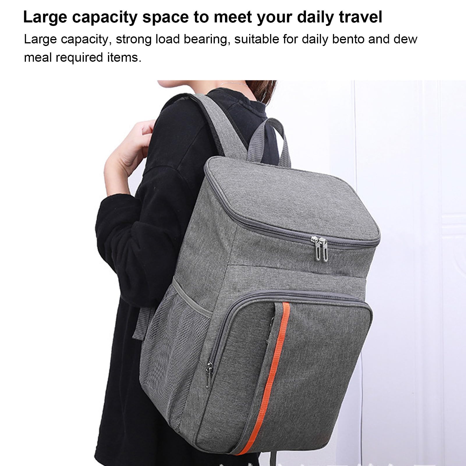 SUNFECILI Thermal Insulated Food Delivery Backpack,Backpack Cooler,18L Grey Leakproof Cooler Backpack Tote Bag,Insulated Reusable Grocery Shopping Backpack for Fruits Drinks Lunch Boxes
