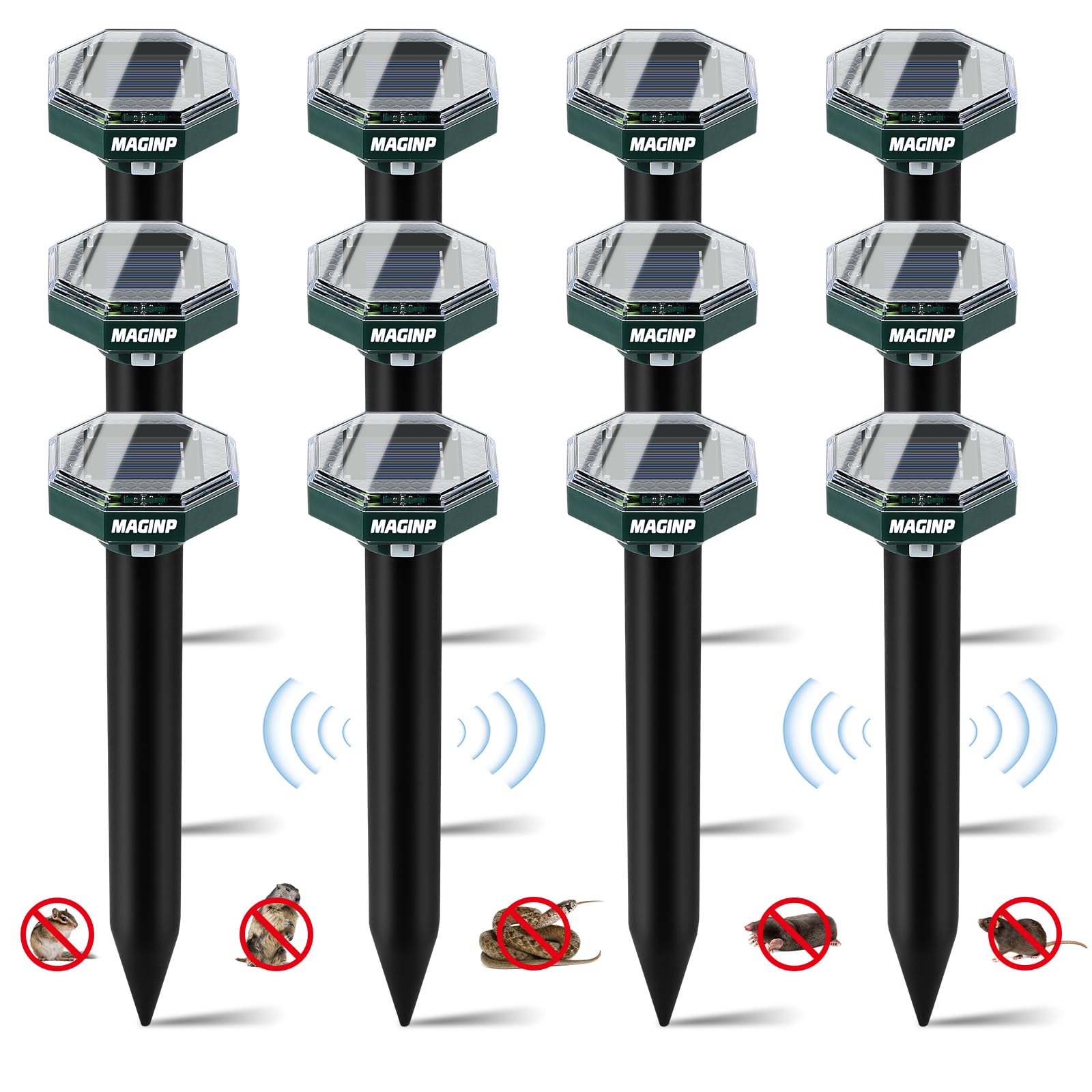 Mole Repellent Solar Powered, 12 Pack Ultrasonic Snake, Waterproof Solar Mole Repeller for Garden & Yard