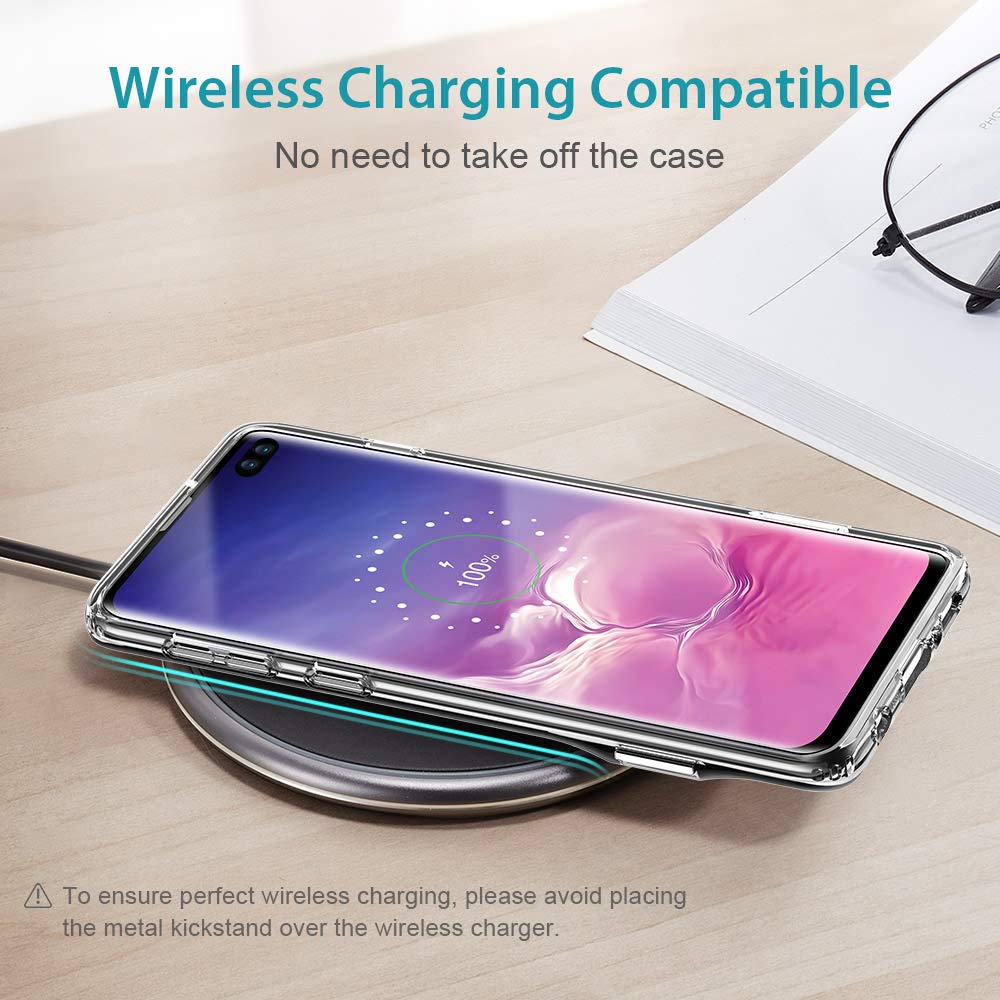 ESR Metal Kickstand Case for The Samsung Galaxy S10 Plus, [Vertical and Horizontal Stand] [Reinforced Drop Protection] Hard PC Back with Flexible TPU Bumper for The Samsung Galaxy S10 Plus, Clear