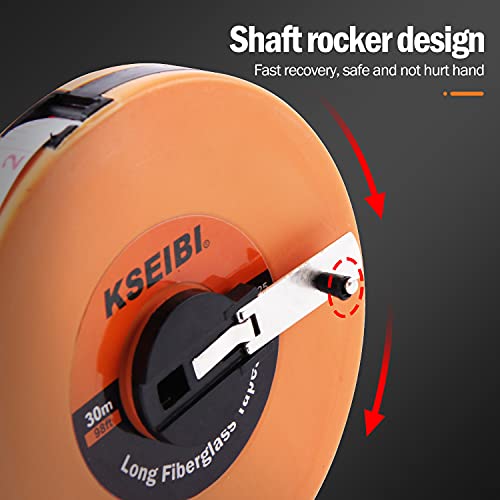 KSEIBI 302925 Long Fiberglass Tape Measure Double Face Printing Inch/Metric for Construction Work (100ft / 30m)