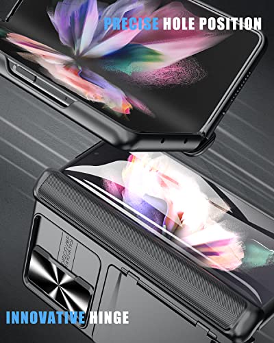 Vihibii for Samsung Galaxy Z Fold 3 5G Case with Hinge Protection, Built-in Card Holder & Kickstand & Slide Camera Cover & Screen Protector, Multifunction Case for Samsung Galaxy Z Fold 3 2021 (Black)