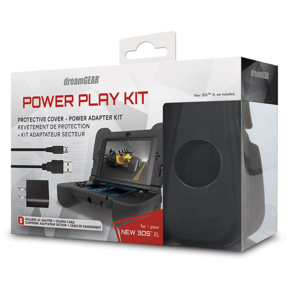 dreamGEAR Power Play Kit Accessories: Compatible with Nintendo NEW 3DS XL, 3-In-1 Bundle, Soft Comfort Grip Case, Charging Cable, AC Adapter, Black