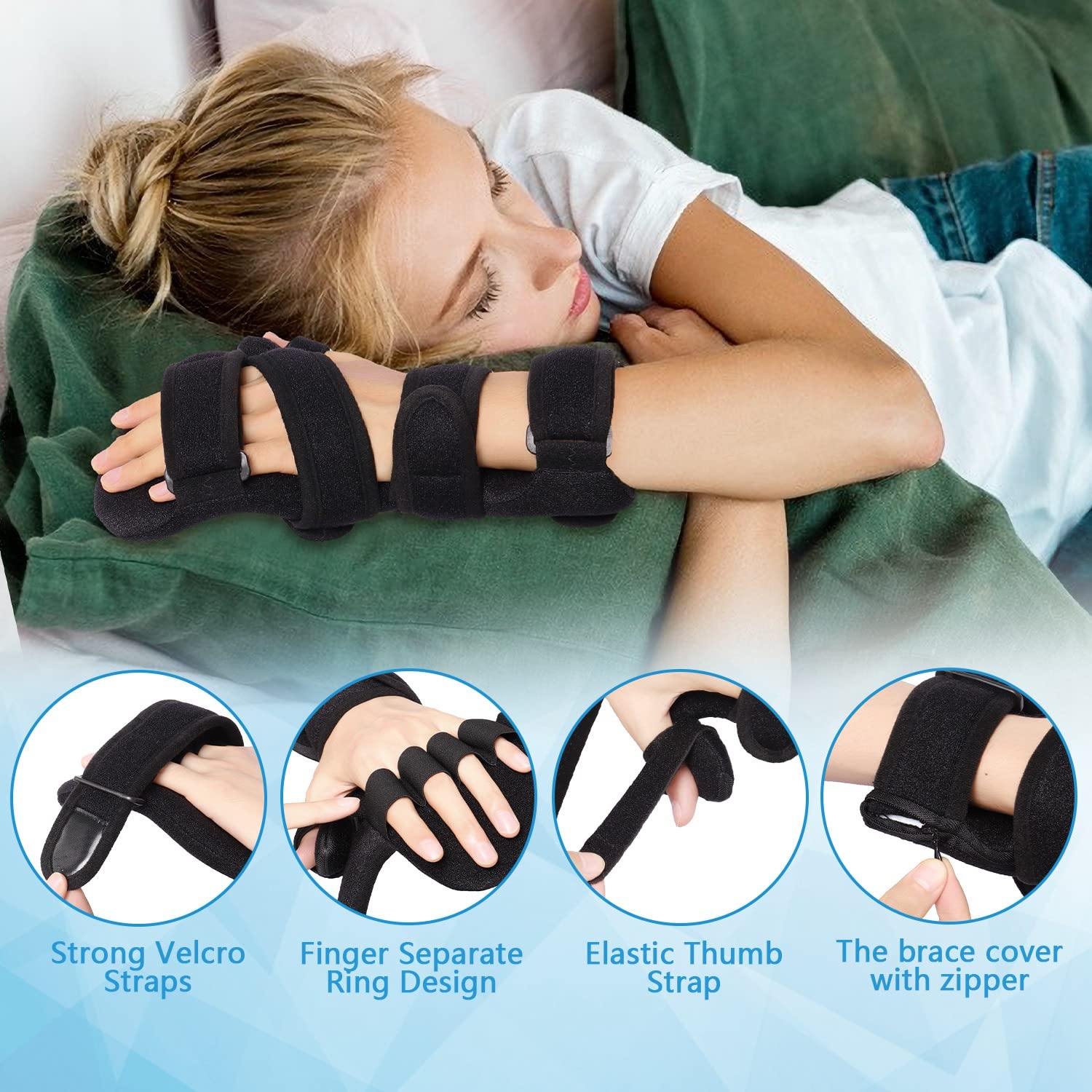 joingood Stroke Resting Hand Splint, Hand Brace with Finger Support, Thumb Stabilizer, Night Immobilizer Wrist Finger Brace for Flexion Contractures, Carpal Tunnel, Tendonitis, Arthritis (Left)