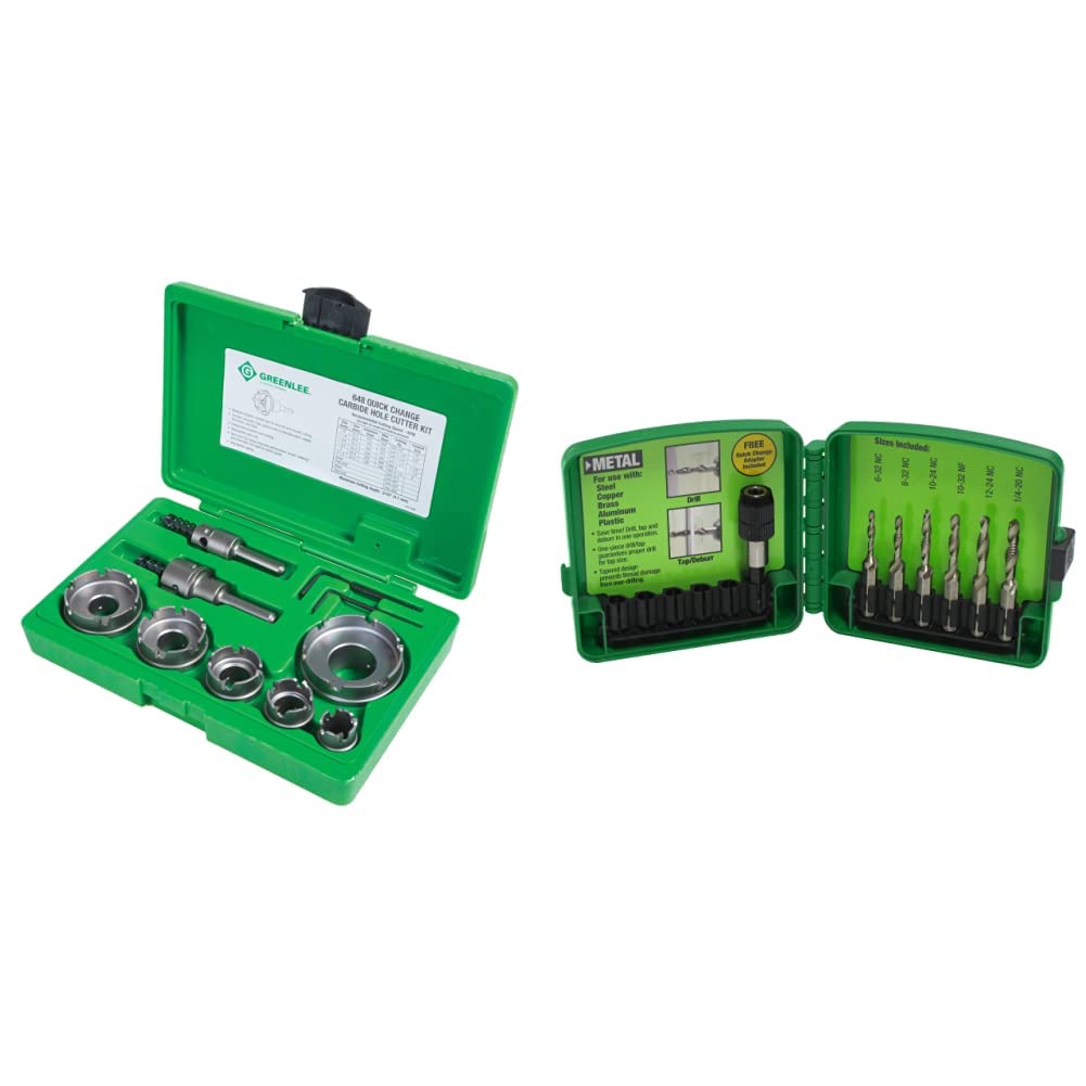Greenlee - Carbide Cutter, Qck Chnge, 8Pc, Hole Making (648) & Drill/Tap/Countersink Set, Sae, 6 Pc