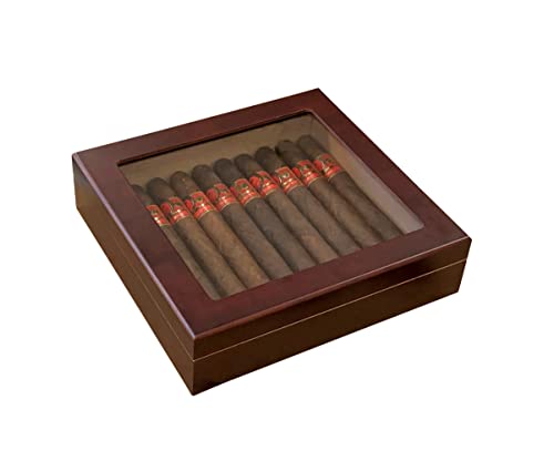 Prestige Import Group - The Chateau Glasstop Small Cigar Humidor - Capacity: 20 Cigars - Color: Cherry