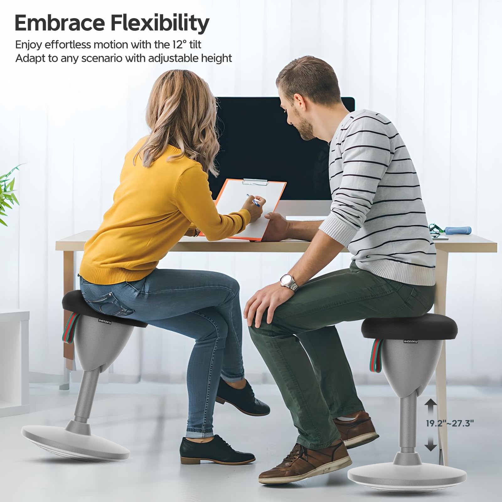 QIGEEKU Adjustable Standing Desk Chair, Ergonomic Wobble Stool Standing Desk Stool, Encourage Good Posture, Height Adjustable Stool 19-27", Non-Slip Base, Active Chairs for Adults