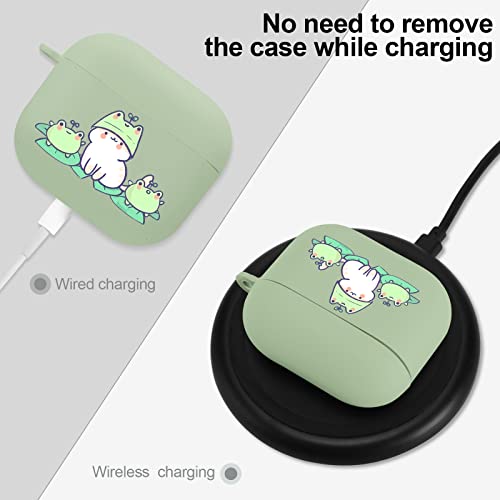 MAYCARI Compatible with Airpods 3rd Generation Case, Cute Airpods 3 Case Cover Frog Printed Protective Women Girl with Keychain for Apple Airpods 3rd Gen Case