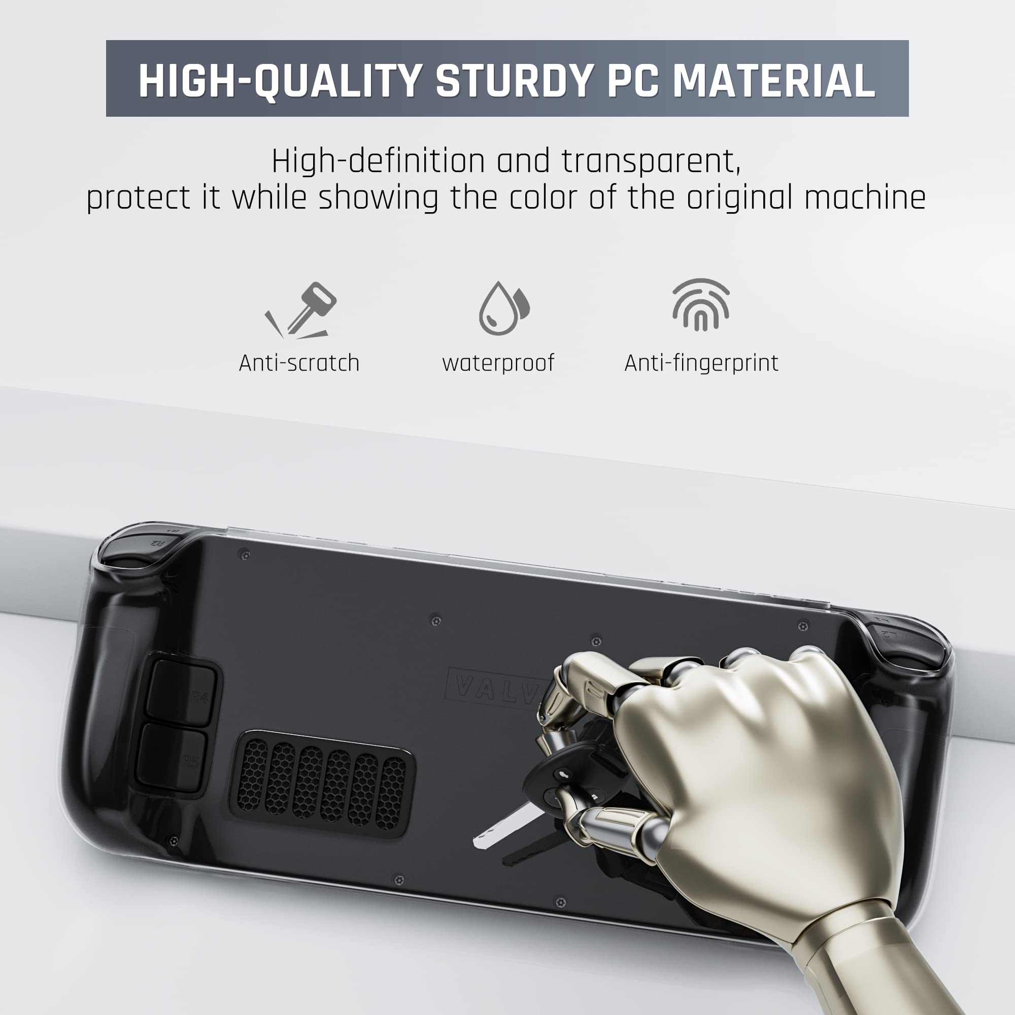 GLDRAM Protective Case for Valve Steam Deck, Clear PC Cover Kit Compatible with Steam Deck with 2 Glass Screen Protector, 8 Thumb Grip Caps, Hard Shell Accessories Drop Protection, Anti- Scratch