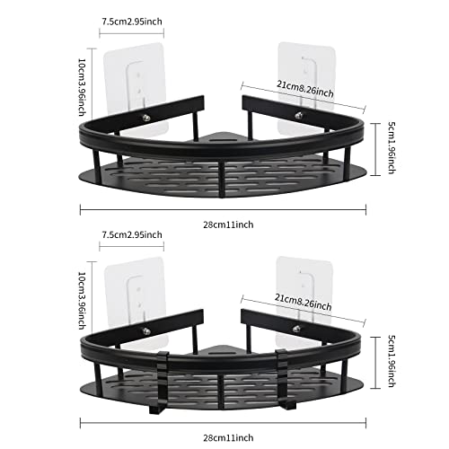 Shower Caddy, Shower Shelves-2 Pack, Adhesive Shower Organizer No Drilling, Large Capacity, Traceless Space Aluminum Adhesive Shower Bathroom Organizer, Shower Shelf for Inside Shower(Matte Black)