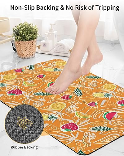 Tropical Summer Bath Mat for Tub,Non Slip Bathroom Floor Runner Rug Quick Dry & Absorbent Diatomaceous Earth Kitchen Room Shower Sink Washable Doormat,Orange Fruit Lemon Watermelon Pineapple 16"x24"