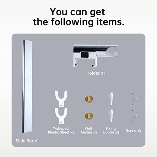 G-Promise No Drilling Metal Shower Slide Bar with Height and Angle Adjustable Handheld Shower Head Holder |Strong Adhesive Disc Mount or Wall-Mounted (Chrome)