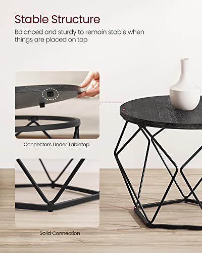 VASAGLE Small Coffee Table Set of 2, Round Coffee Table with Steel Frame, Side End Table for Living Room, Bedroom, Office, Black