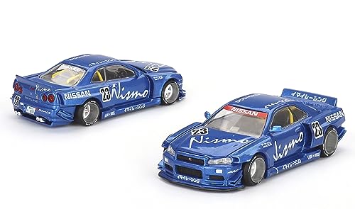 True Scale Miniatures Model Car Compatible with Nissan Skyline GT-R (R34) Kaido Works V3 (Blue) Limited Edition 1/64 Diecast Model Car Kaido House KHMG055