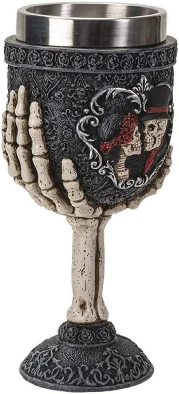 Pacific Giftware Skeleton Couple Goblet, 7-inch Height, Resin