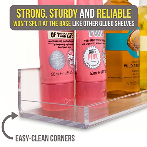 Pretty Display Acrylic Bathroom Shelves [2 Pack] Wall Mounted 15" Shelf Set - Crystal Clear Floating Shelves, Easy to Wall Mount, Rust-Proof & Maintenance-Free