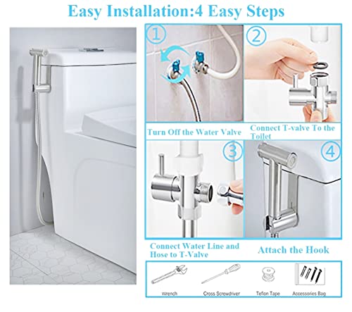JMSODITI Free-pressing Handheld Bidet Sprayer For Toilet Sprayer Cloth Diaper Sprayer Kit Shattaf Jet Sprayer Attachment With One-Button Switch For Bathing Pet Personal Hygiene Cleaning Car Floor