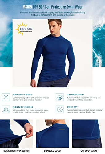 TSLA Men's UPF 50+ Long Sleeve Rash Guard, UV/SPF Quick Dry Swim Shirt, Water Surf Swimming Shirts, Basic Guard Navy, X-Large