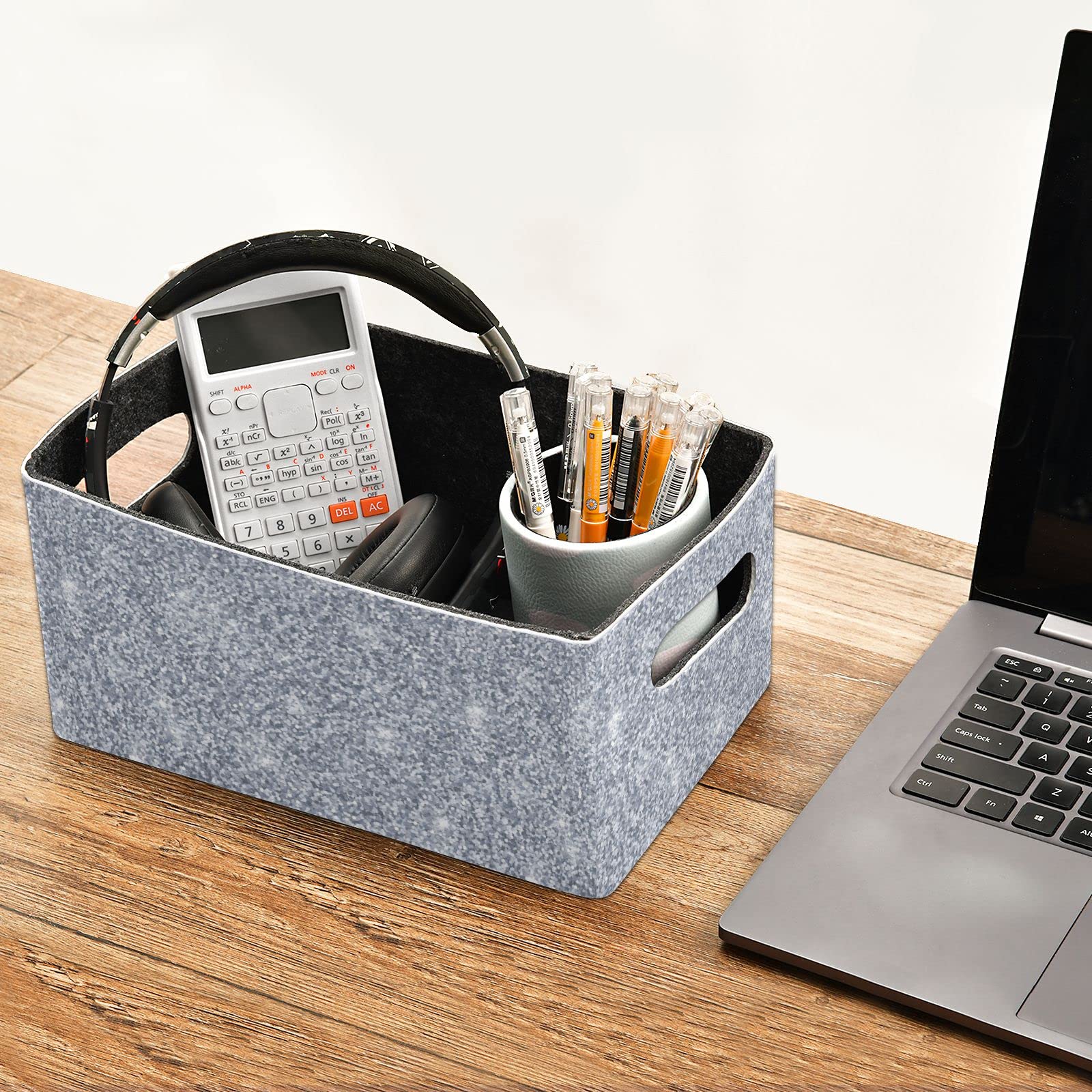 Emelivor Silver Glitter Storage Basket Bins Set (2pcs) Felt Collapsible Storage Bins with Dual Handles Foldable Storage Baskets Boxes for Office Bedroom Closet Babies Nursery
