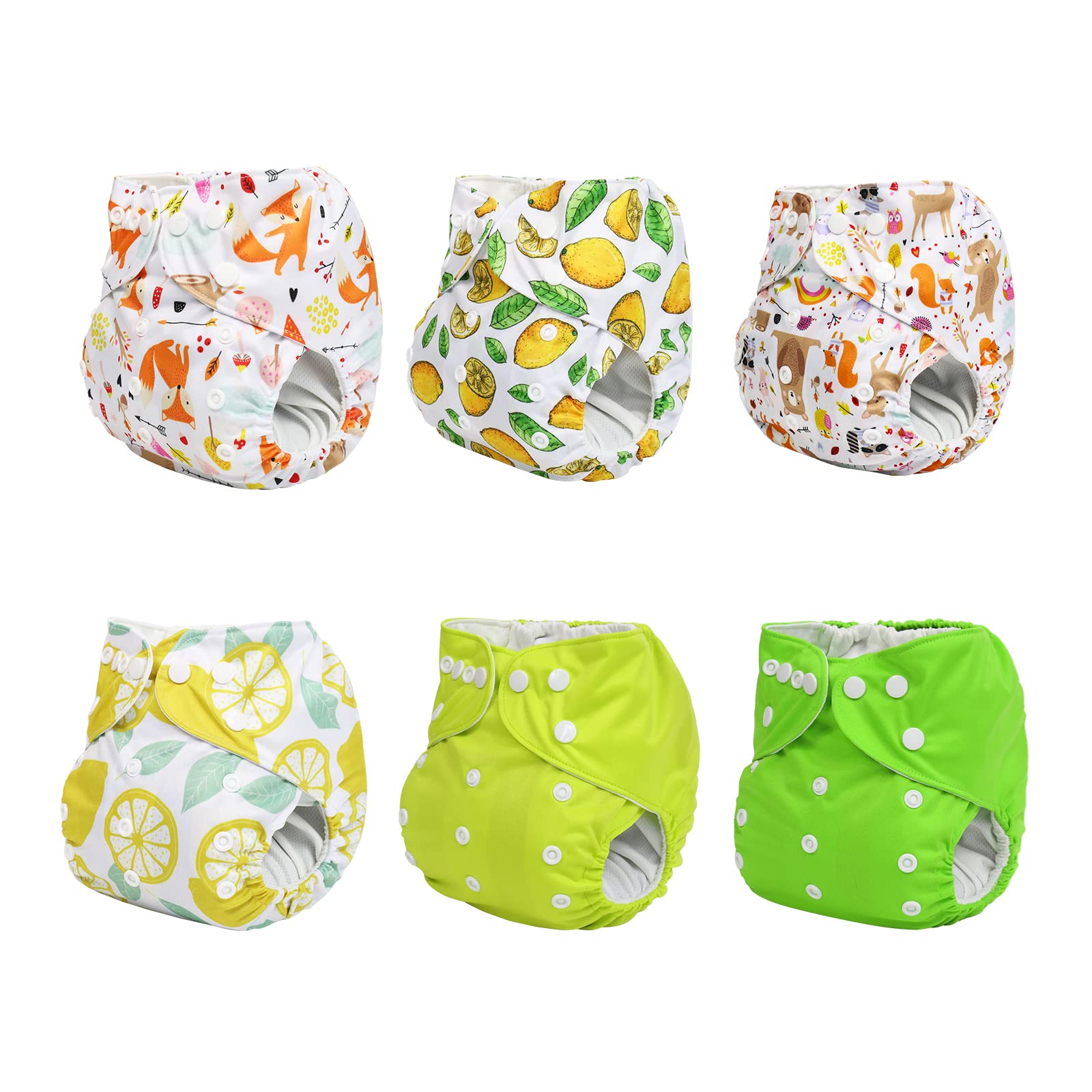 OOPIEZ Reusable Cloth Pocket Diapers for Babies Toddlers One Size Adjustable Washable Newborn Cloth Diaper Covers 6 Pack with 12 Microfiber Inserts for Baby Boy and Girl