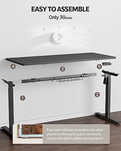 SIAGO Electric Standing Desk Adjustable - 55 x 24 Inch Sit Stand Desk with Cable Management - Adjustable Height Stand up Computer Table Desks for Home Office Work