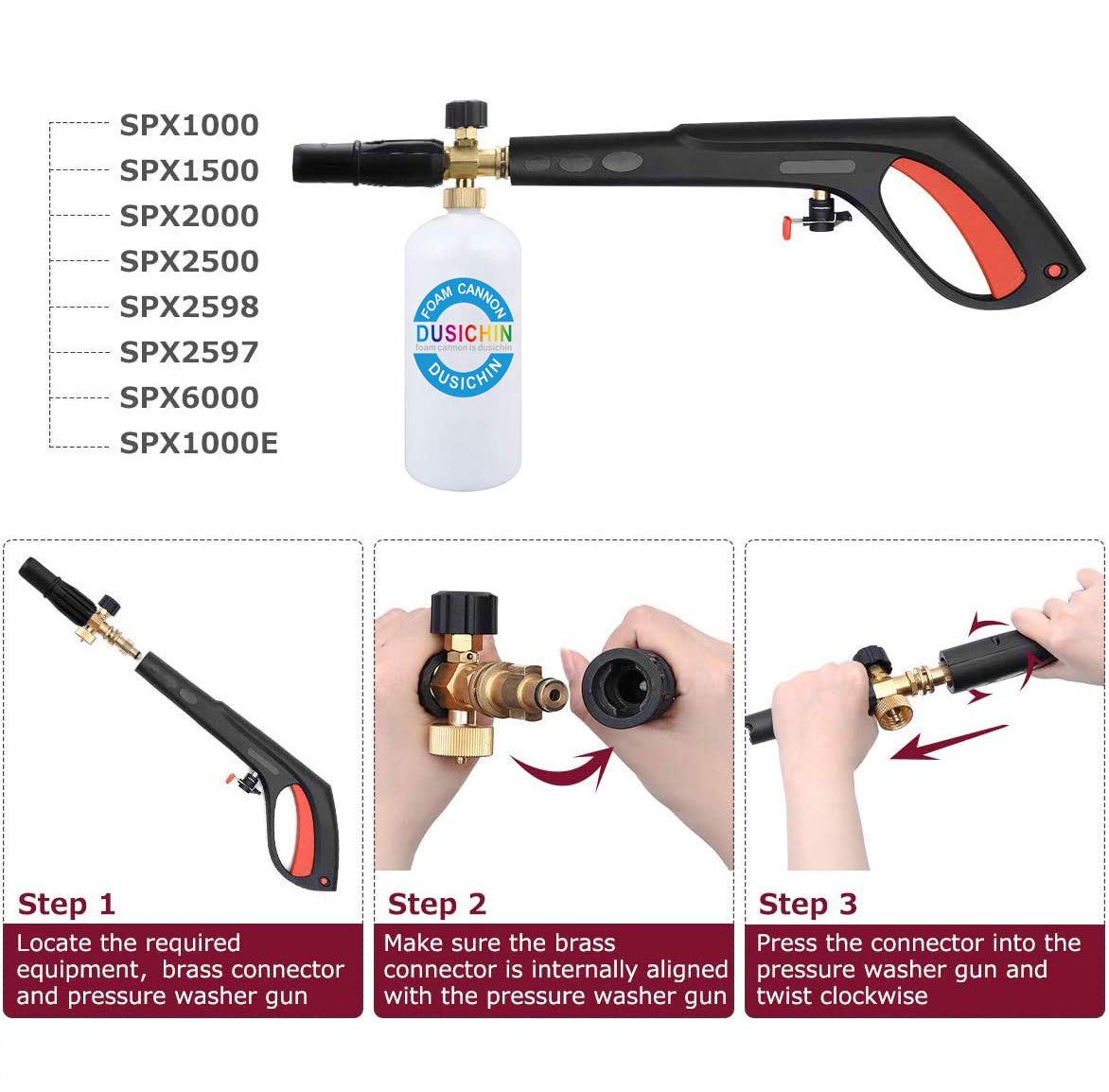 DUSICHIN DUS-115 Foam Cannon Lance for Sun Joe Adjustable Snow Soap Sprayer Sunjoe SPX Pressure Washer Gun Jet Wash Brass Quick Connector 33Oz Container
