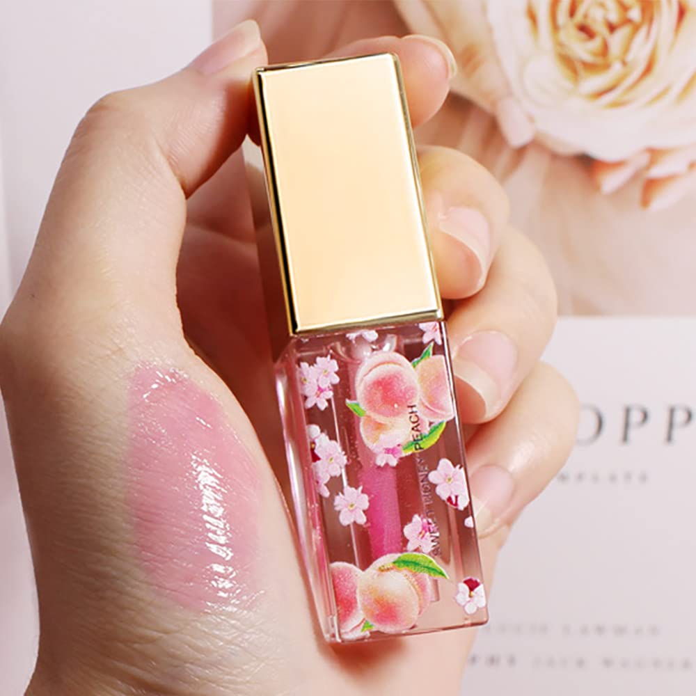 evpct 3Pcs Peach Strawberry Watermelon Mini Clear Color Change Changing PH Tinted Lip Gloss Balm Set for Women Girls Lip Oil Gloss Tint Stain Glaze Pack bulk labiales magicos brillos para labios