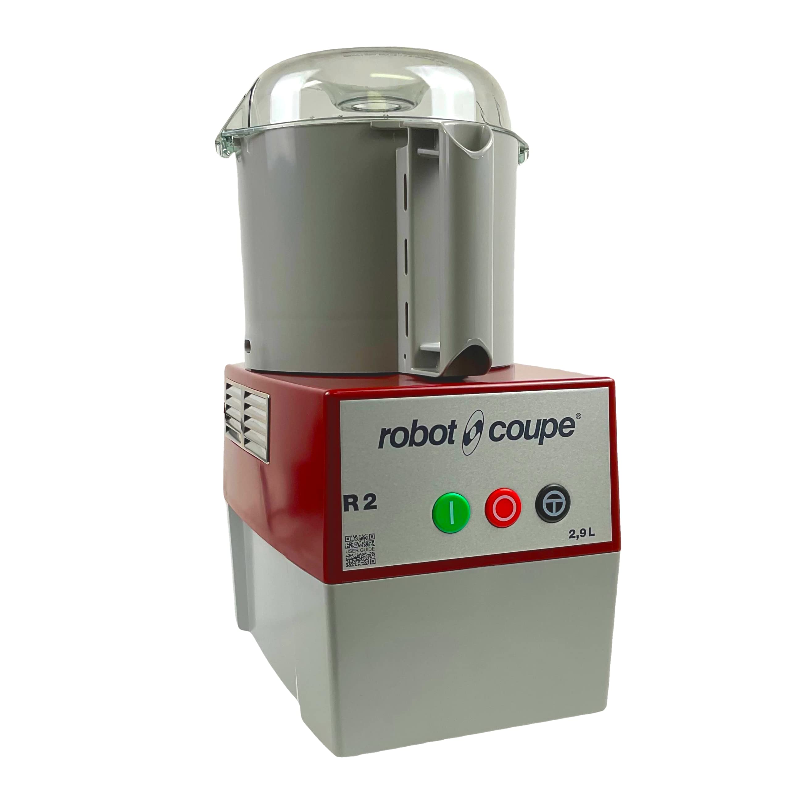 Robot Coupe R2B Food Processor Cutter/Mixer, 3-Quart Batch Bowl, Polycarbonate, 1 HP, 120v, Gray, Red, and Clear