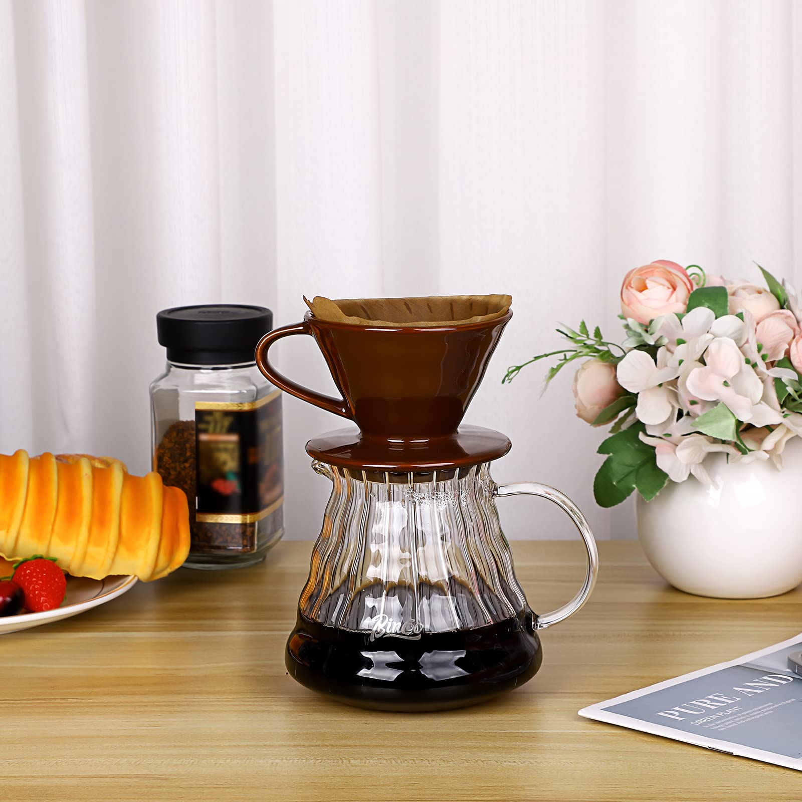 ELLDOO Ceramic Pour Over Coffee Dripper, Coffee Dripper Cone Brewer, Pour Over Cone Coffee Maker Slow Brewing Accessories for Home Office Cafe, 1 Cup Size, Red